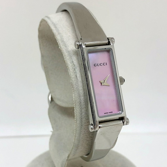 Gucci | Accessories | Gucci Bangle Watch 50l Quartz Silver Pink Shell ...